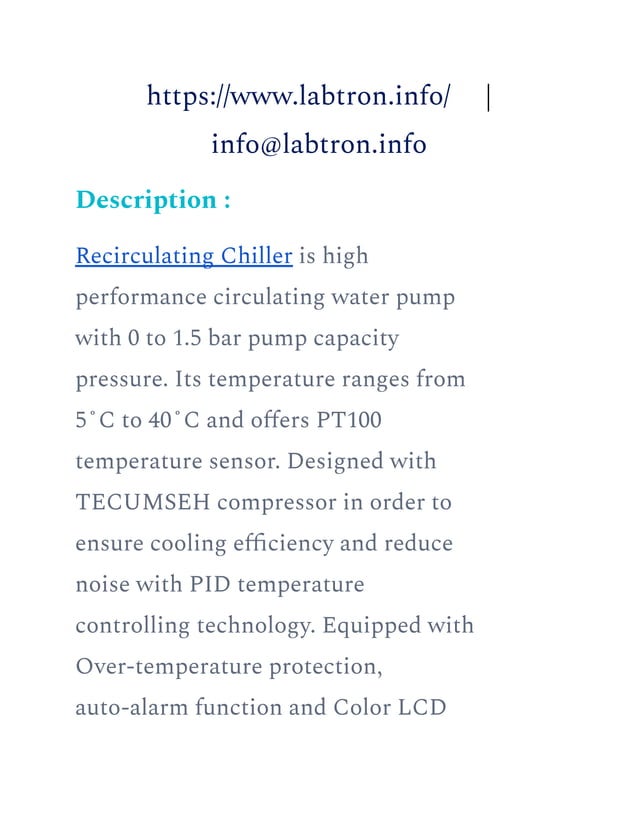 Recirculating Chiller laboratory equipment | PDF