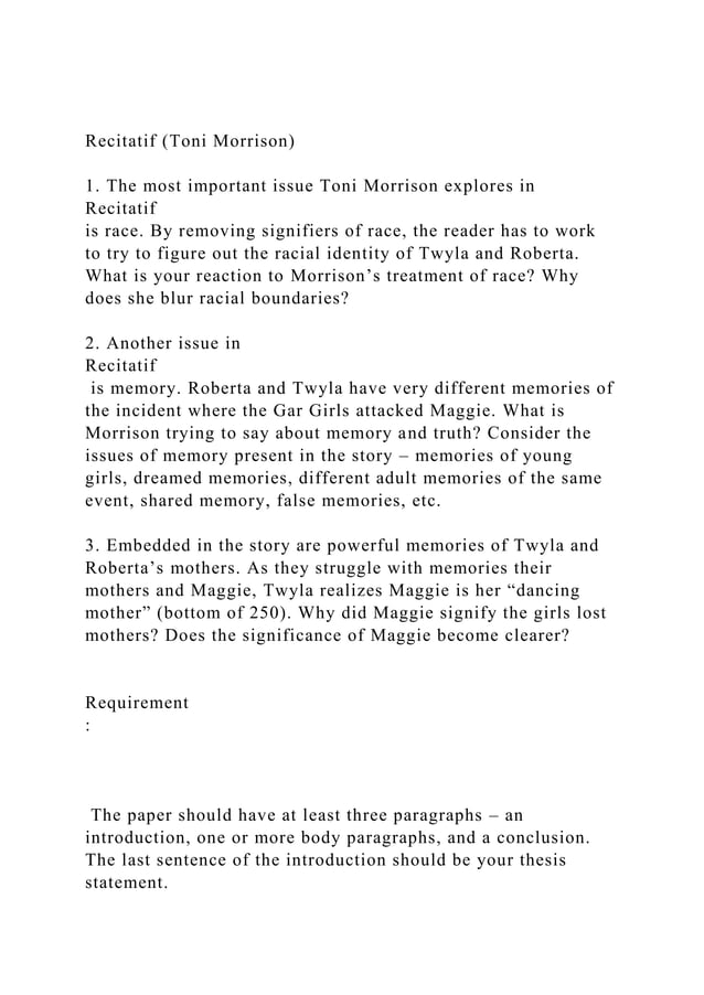 Recitatif (Toni Morrison)1. The most important issue Toni Morr.docx
