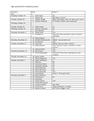 Recitation sign up sheet | DOCX