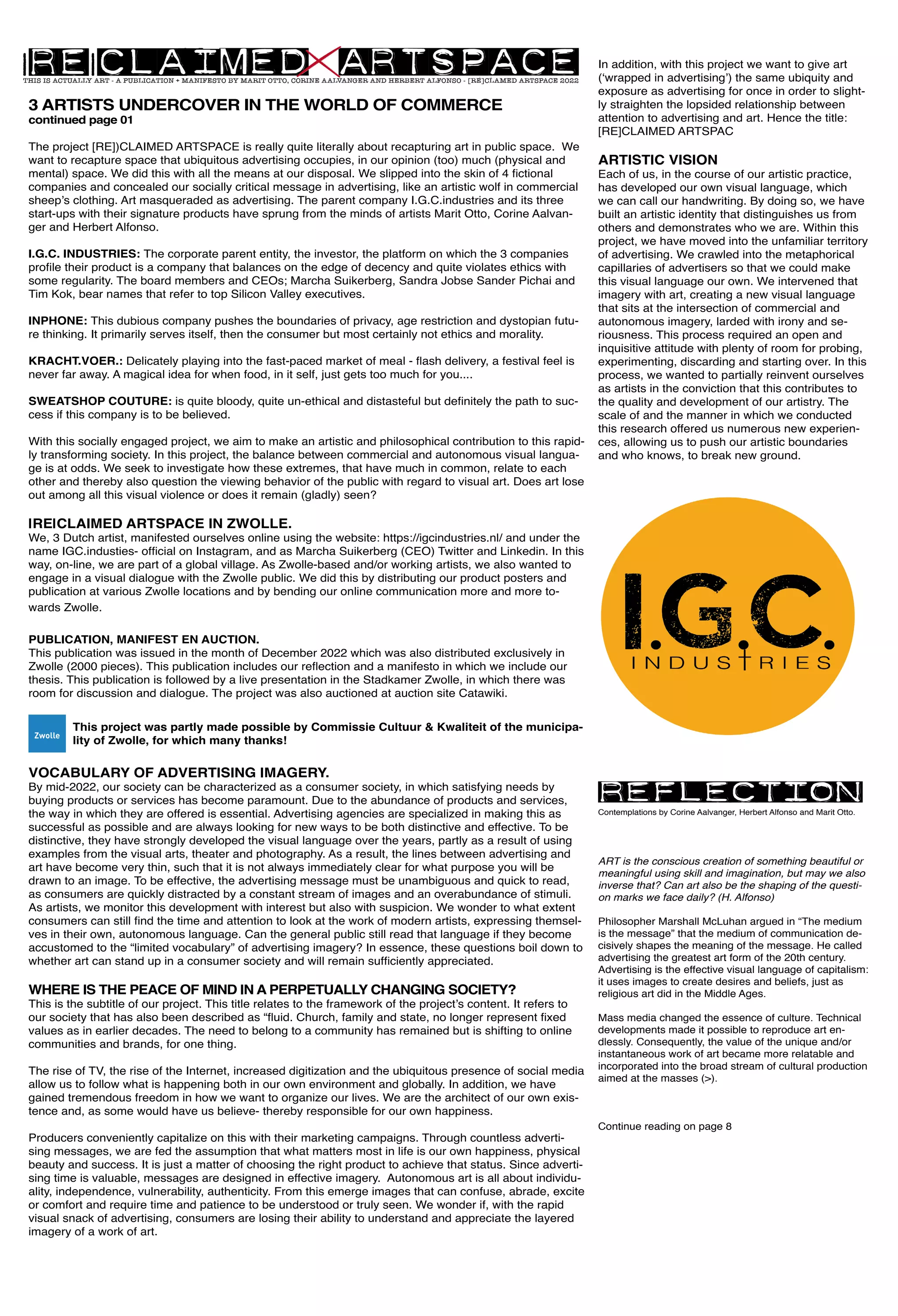 A publication of the project ([RE]CLAMED ) RECLAIMED ARTSPACE 2022 ...
