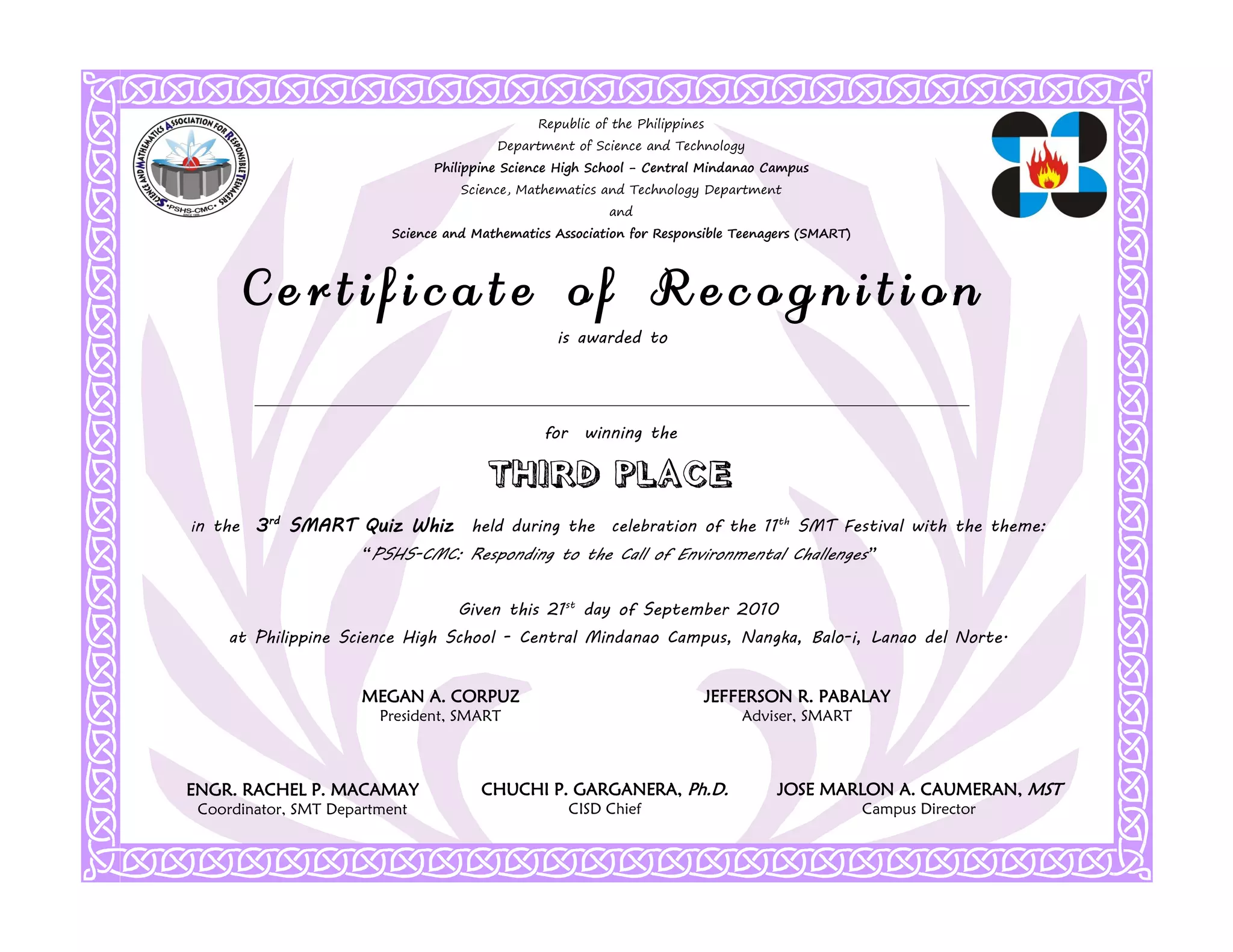 Recognition participant-3rd place | PDF