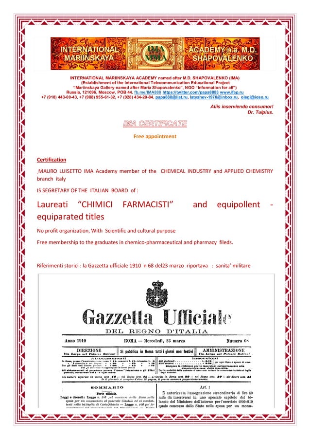 RECOGNITION 2024-7 IMA academy official certificate | PDF