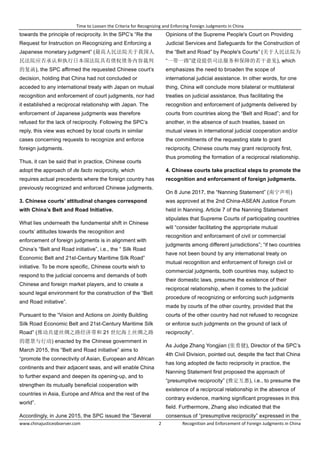 Recognition and enforcement of foreign judgments in china vol. 1 no. 1 ...