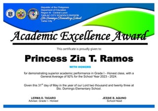 RECOGNITION CERTIFICATE SAMPLE FOR ELEMENTARY | PDF