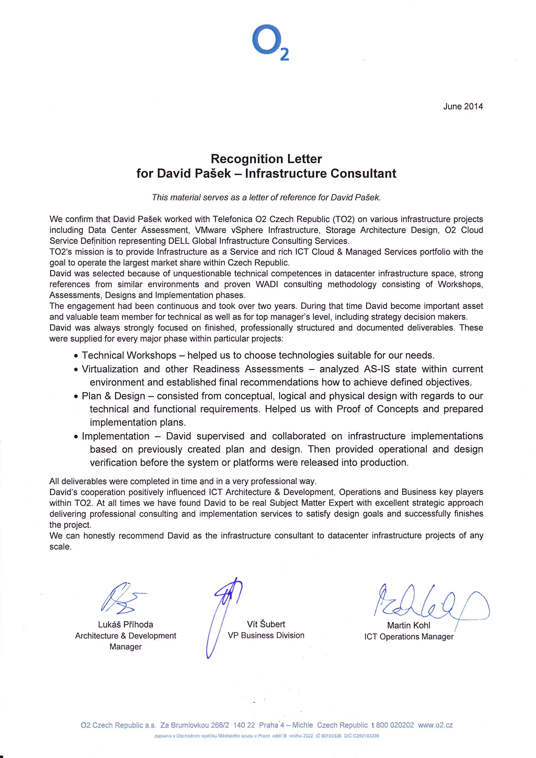 Recognition Letter - Telefonica O2 Czech Republic | PDF
