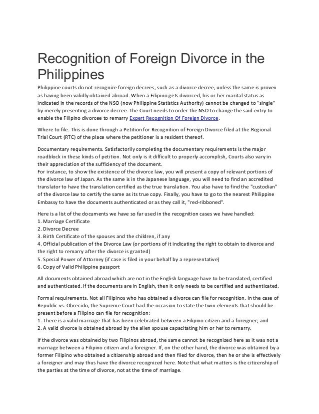 Recognition of foreign divorce in the philippines | PDF