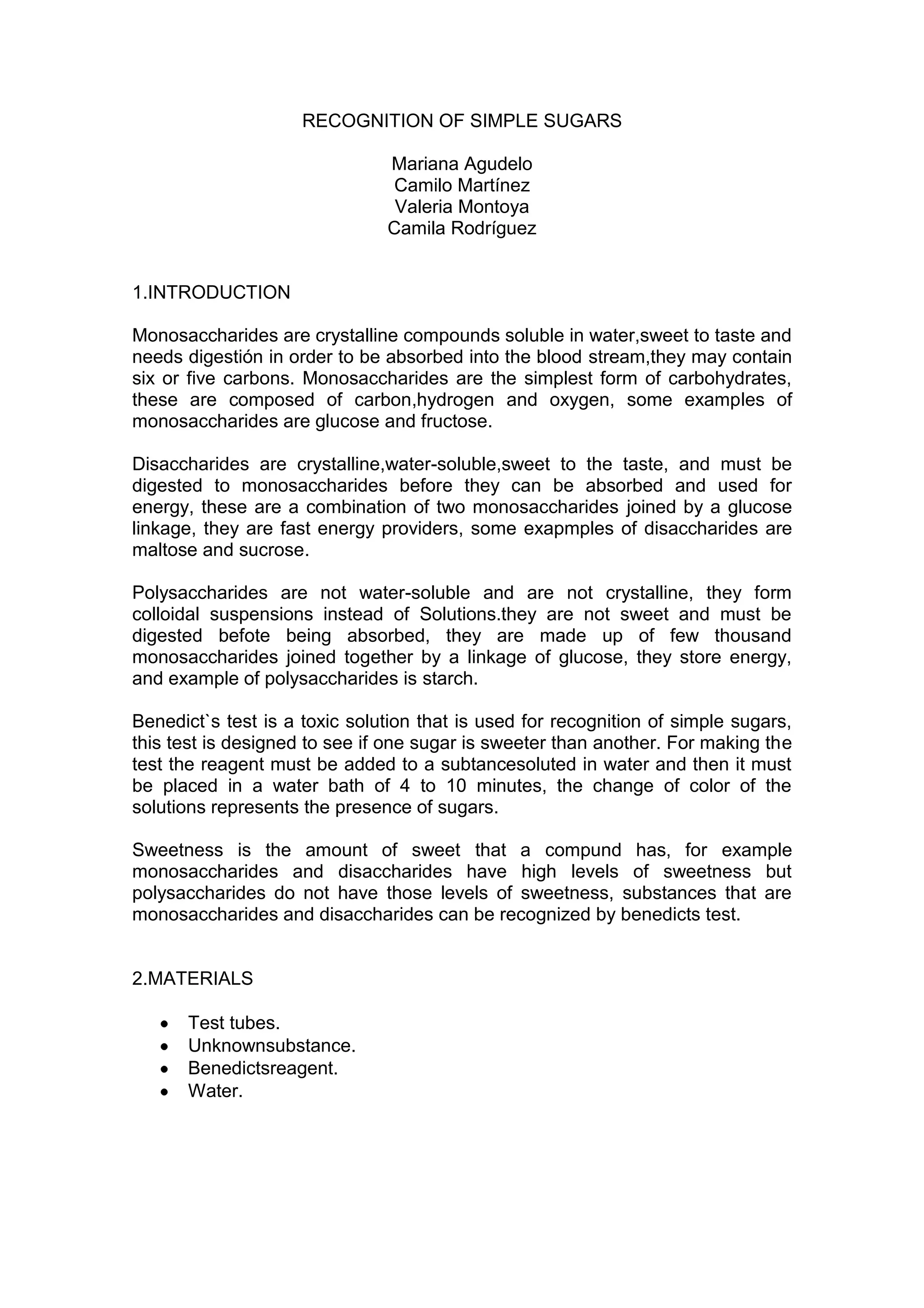 Recognition of simple sugars | DOCX