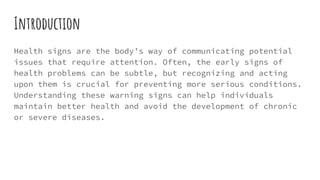 Recognizing and Preventing Early Health Signs for Better Well-being | PDF