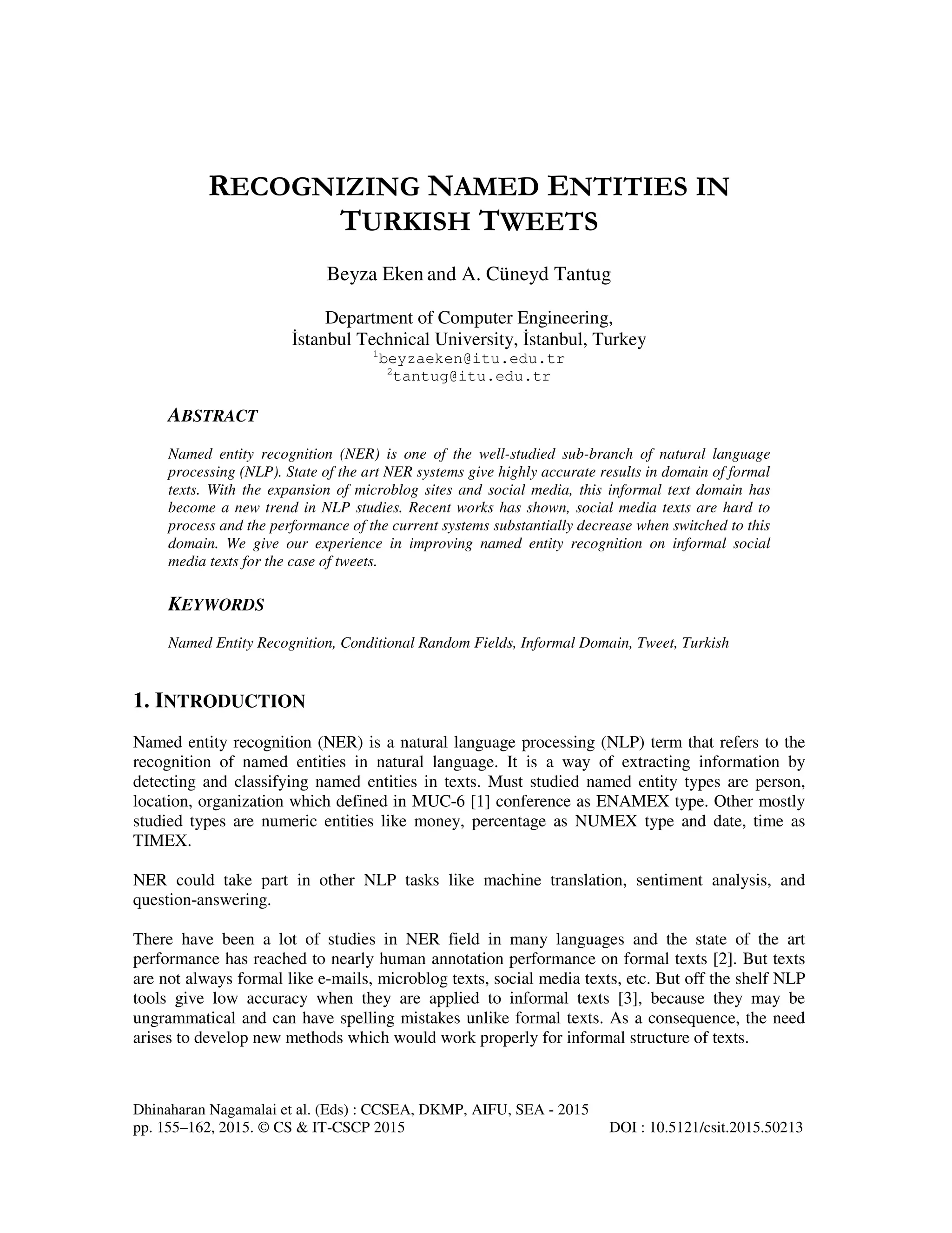 Recognizing named entities in | PDF
