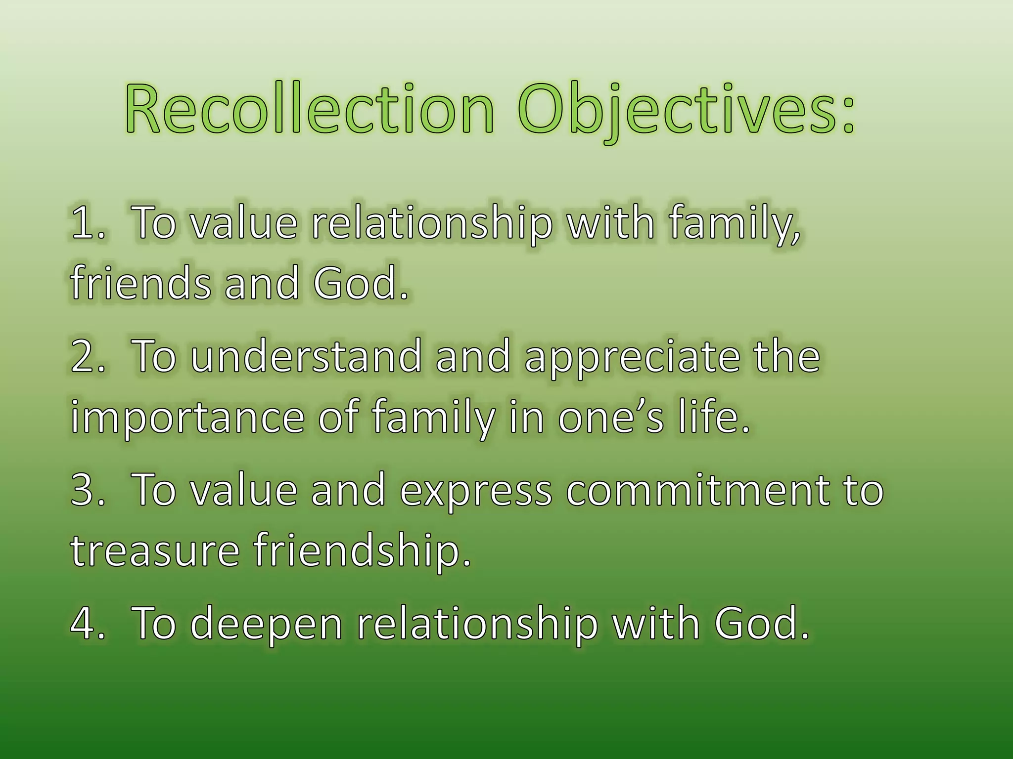 Recollection talk relationship family and friends | PPTX | Christianity ...