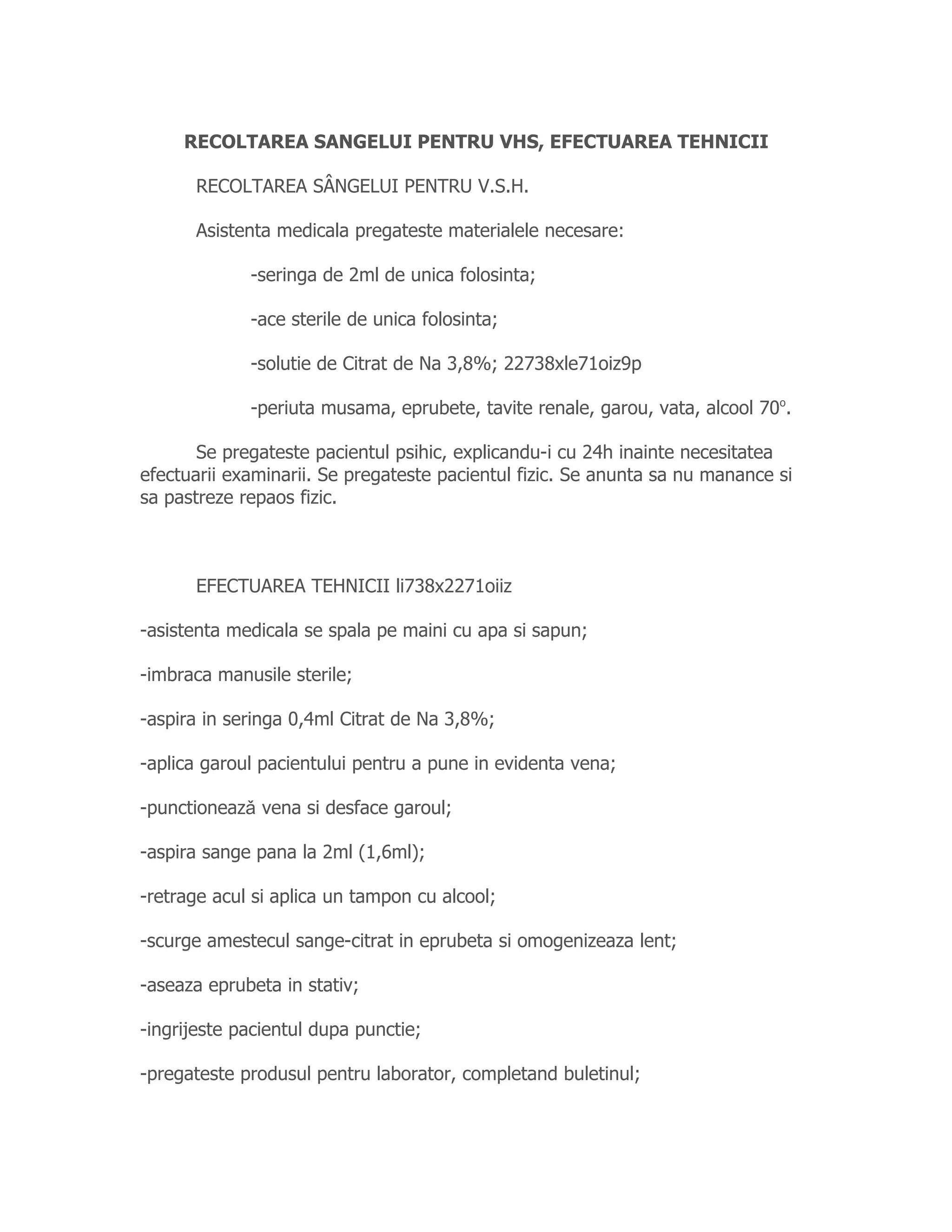 Recoltarea sangelui pentru vhs | DOC