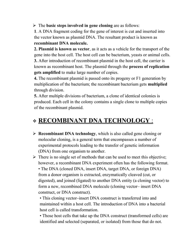 Recombinant dna technology introduction | PDF | Biotech and Biomedical ...