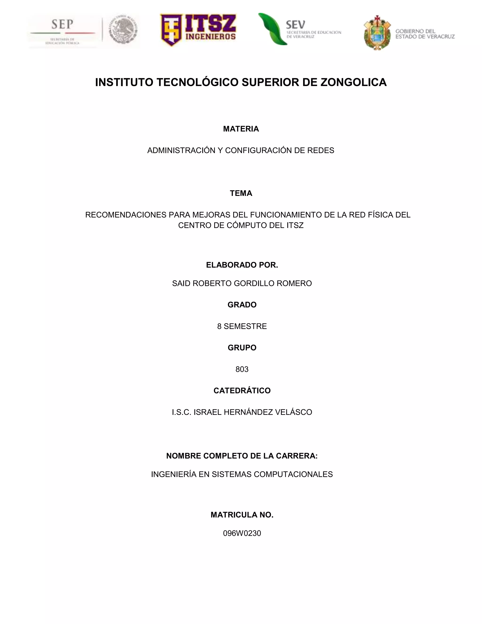 Recomendaciones para centro de computo itsz | DOCX