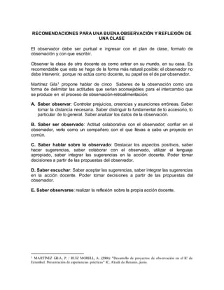 Recomendaciones para el observador de clase | DOCX