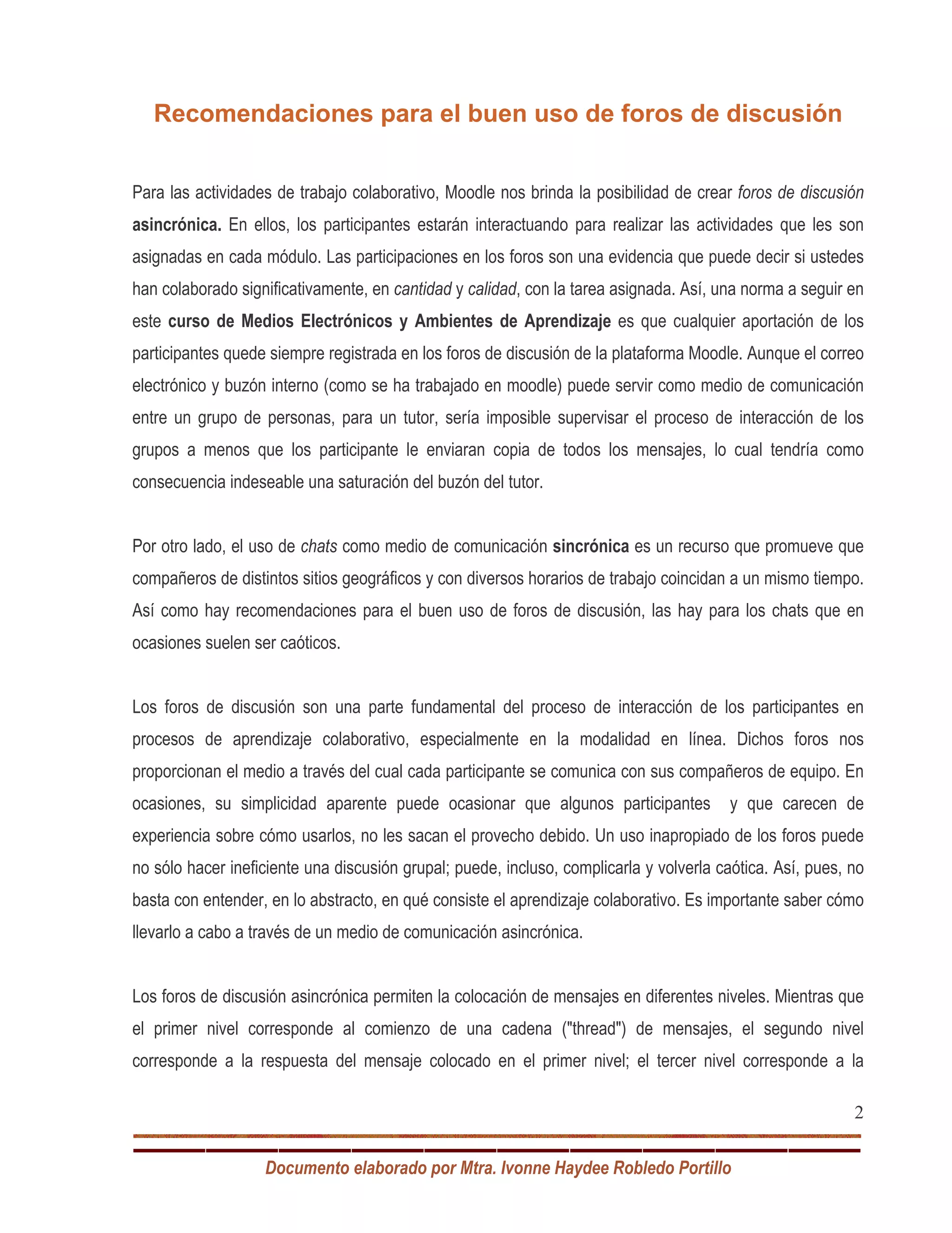 Recomendaciones para el buen uso de foros de discusion | PDF