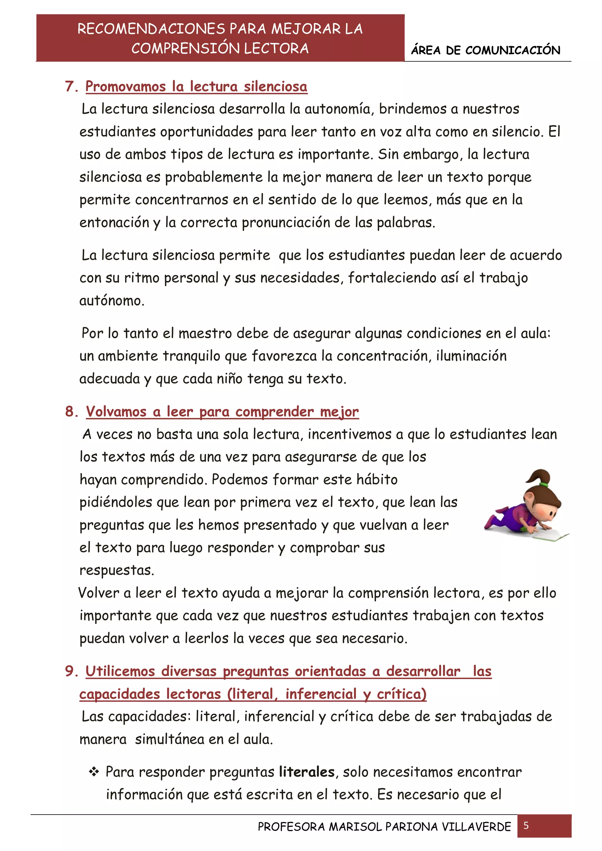 Recomendaciones para mejorar la comprension de textos | PDF
