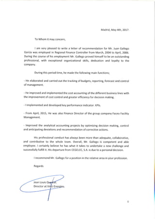 CEO Vinci Energy. Recommendation letter | PDF