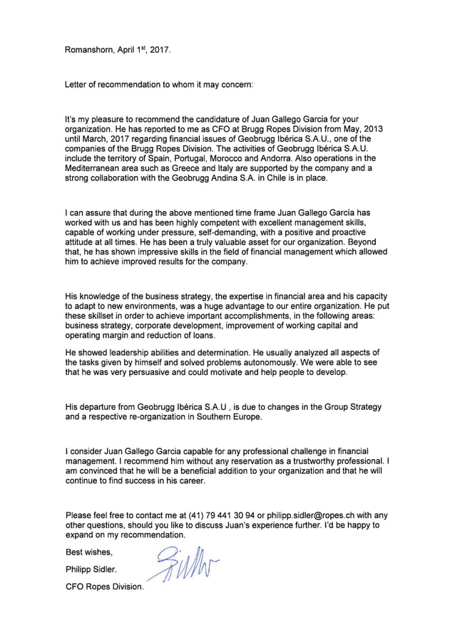 CFO Rope Division 2017. Recommendation letter. | PDF