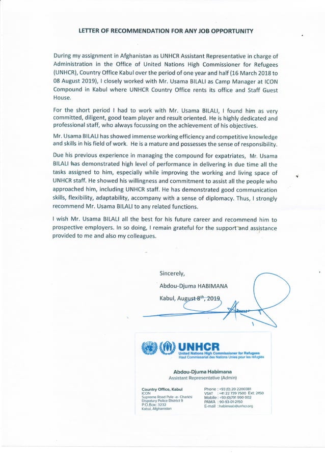 Recomendation letter UNHCR | PDF