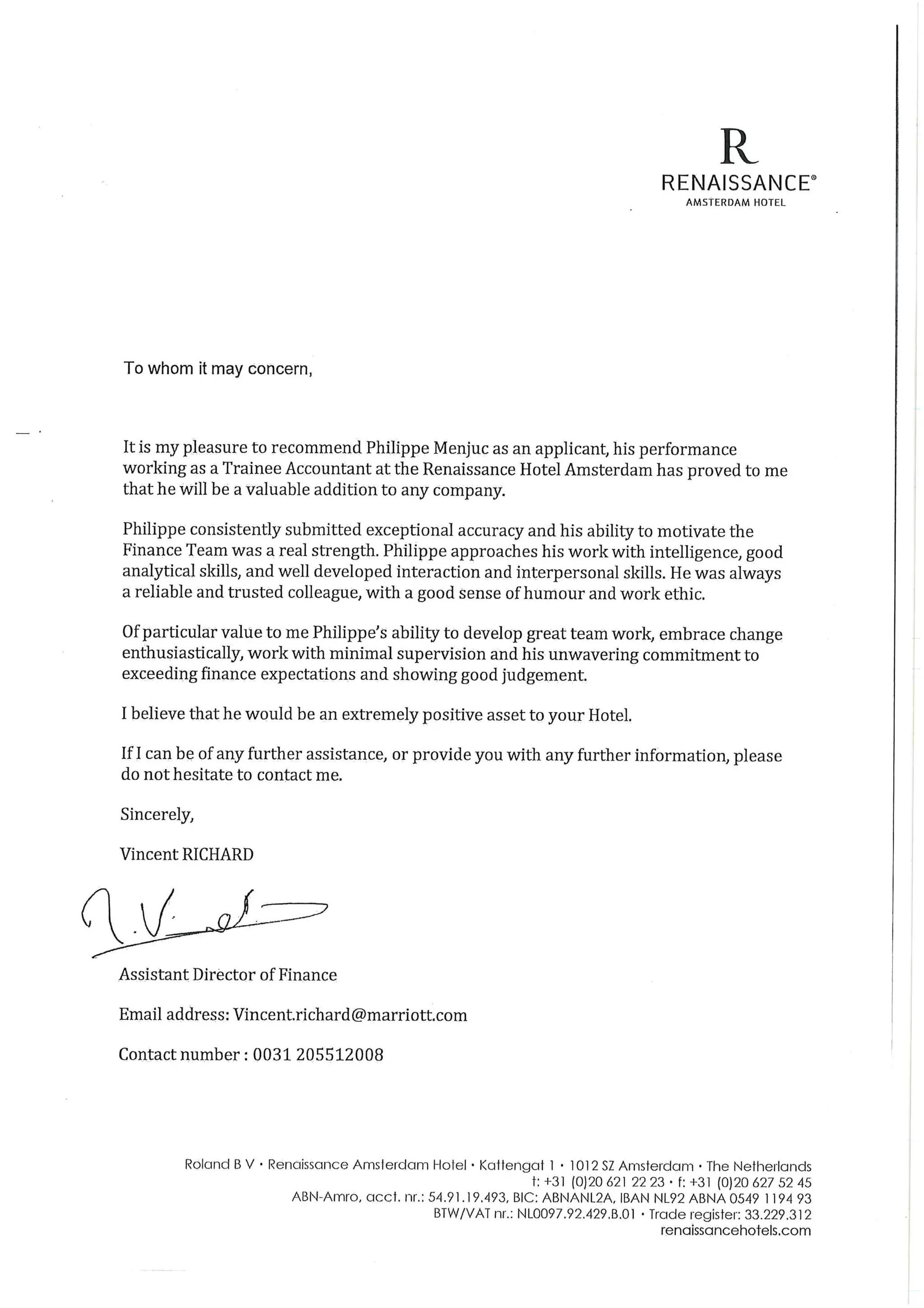 Recommandation Letter RHI Amsterdam | PDF