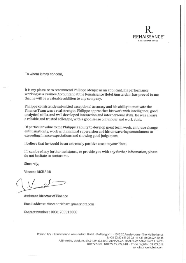 Recommandation Letter RHI Amsterdam | PDF