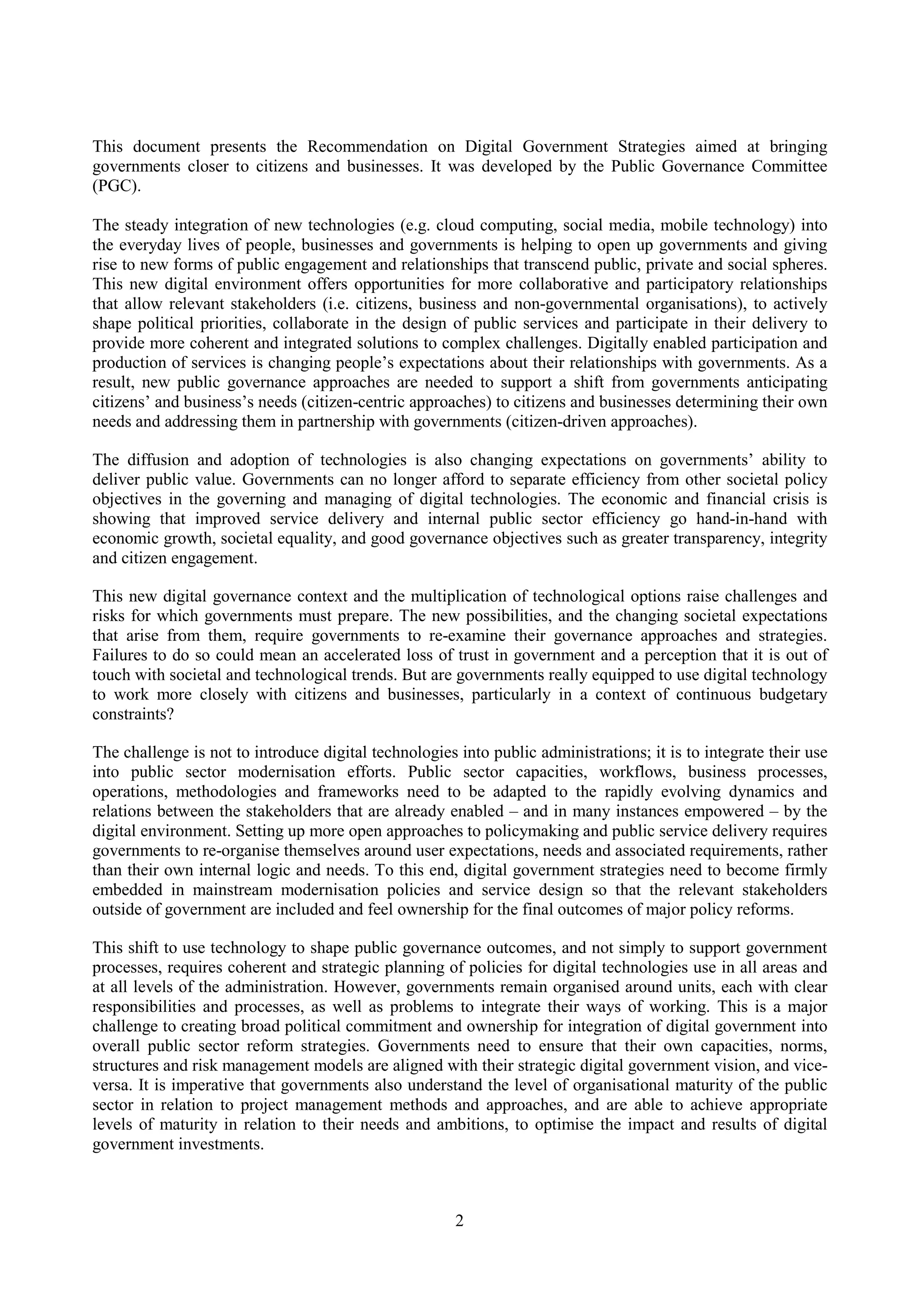 OECD Recommendation on Digital Government Strategies | PDF