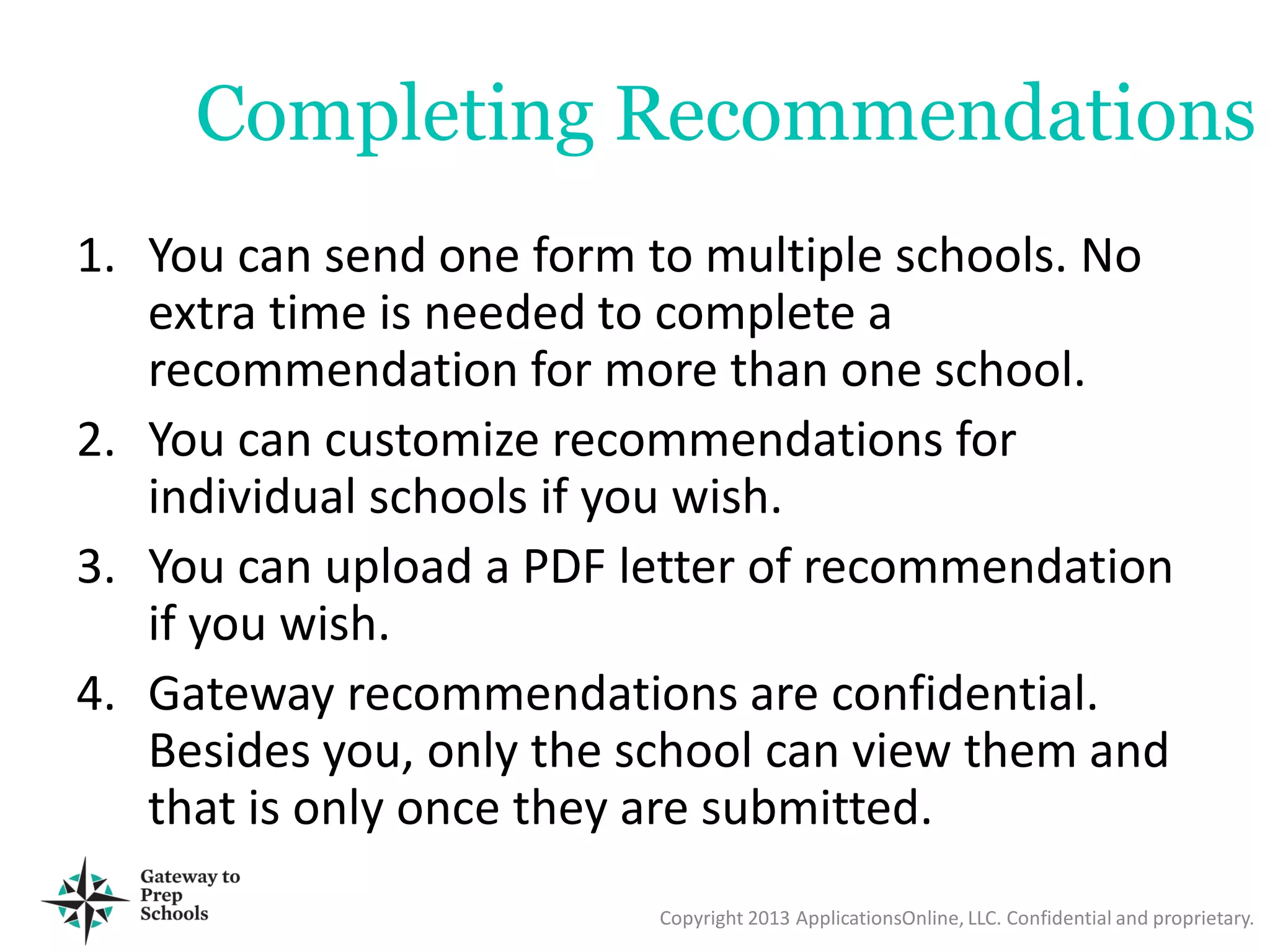 Gateway to Prep Schools: Completing Online Recommendations | PDF
