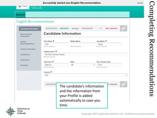Gateway to Prep Schools: Completing Online Recommendations | PDF