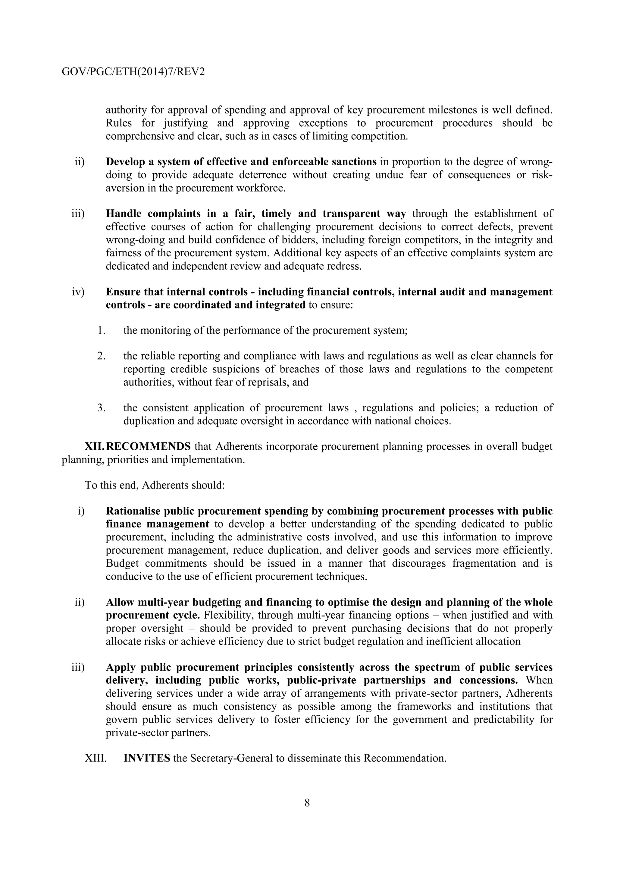 OECD Recommendation on Public Procurement - 2015 | PDF