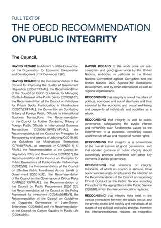 OECD Recommendation on Public Integrity - 26 January 2017 | PDF