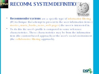 Recommendation Systems VTLV | PPT