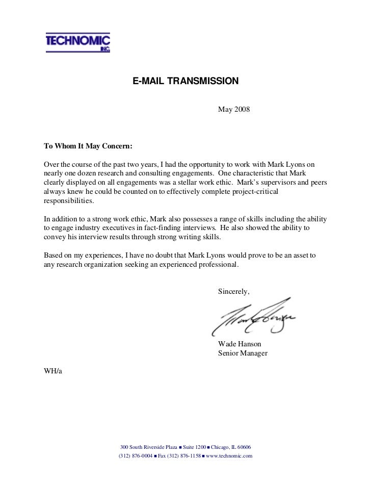 Recommendation Letter from Wade Hanson