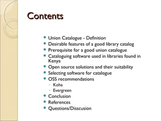 Recommendation for an oss union catalogue | PPT