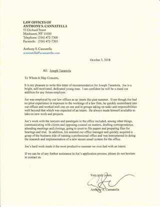 Joseph Tarantola Letter of Recommendation | PDF