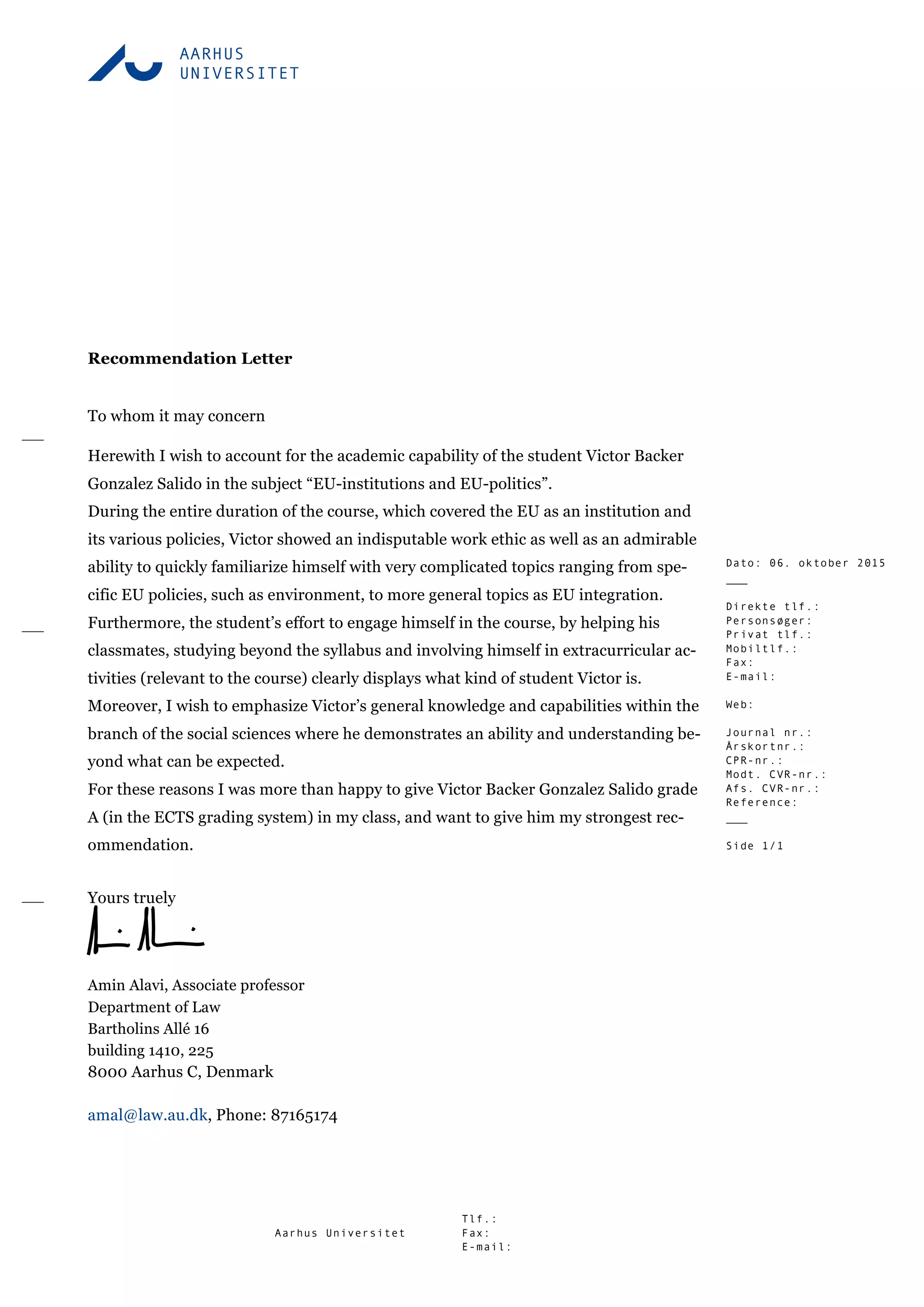 Recommendation letter victor | PDF