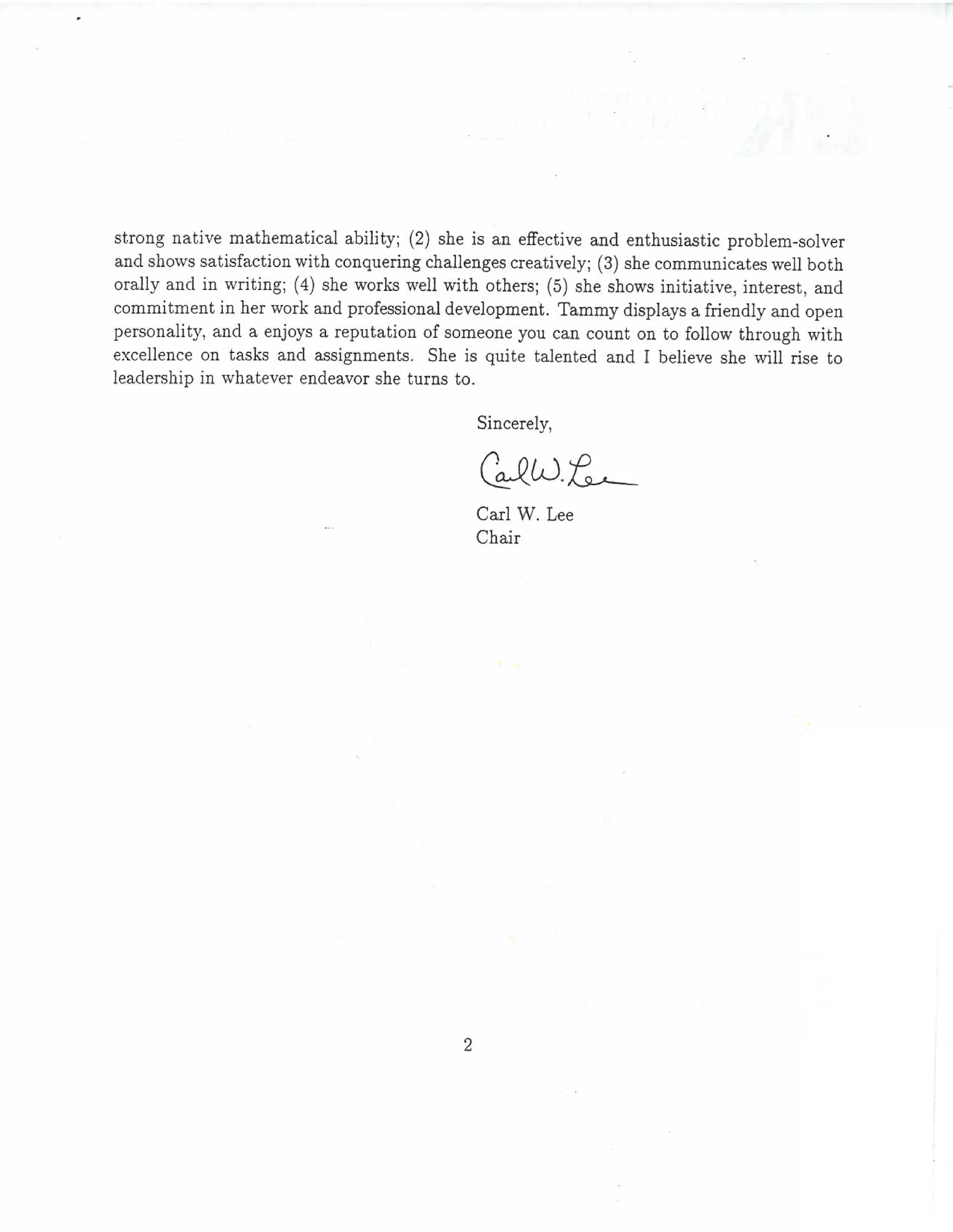 Recommendation Letter From Carl Lee | PDF