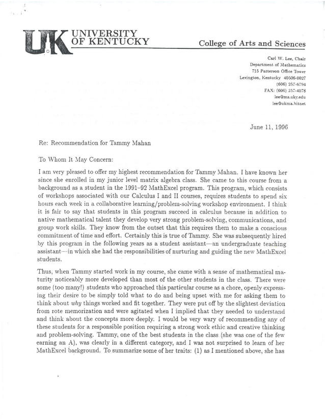 Recommendation Letter From Carl Lee | PDF