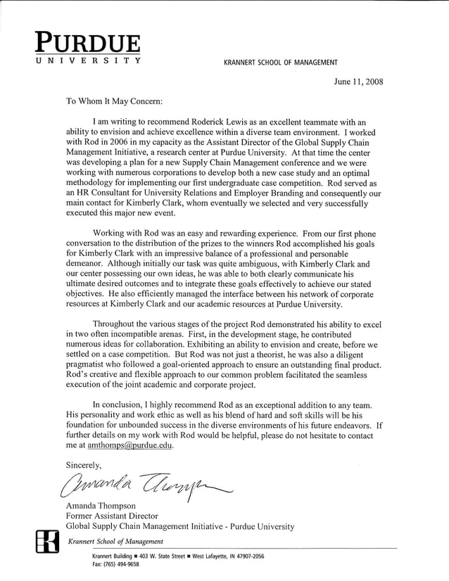 Recommendation letter purdue gscmi | PDF