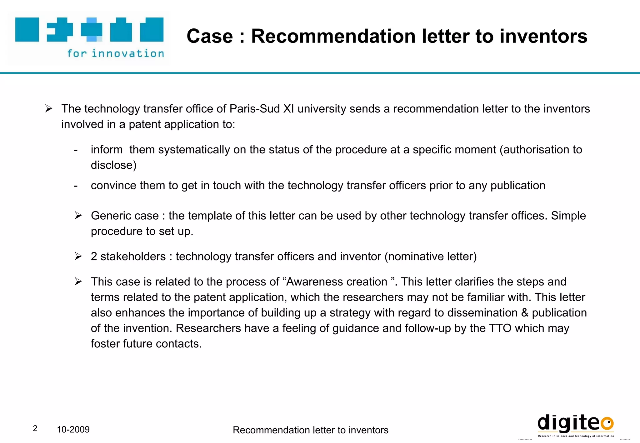 Recommendation Letter To Inventors Final | PPT