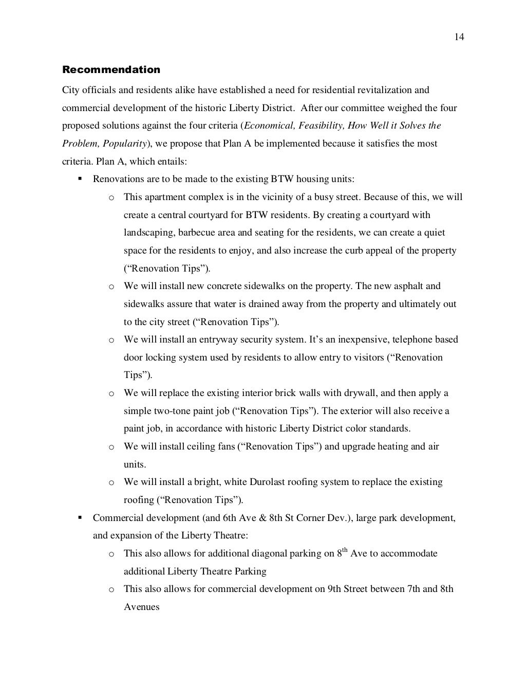 Recommendation Report and Proposal Project