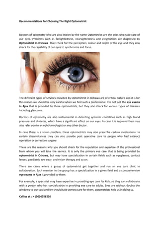 Recommendations For Choosing The Right Optometrist | PDF