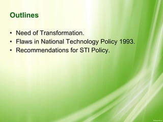 Recommendations For Transformation: S&T to STI Policy | PPT