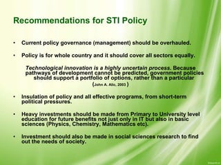 Recommendations For Transformation: S&T to STI Policy | PPT