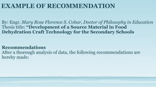 RECOMMENDATIONS RESEARCH CHAPTER5 PPT... | PPT