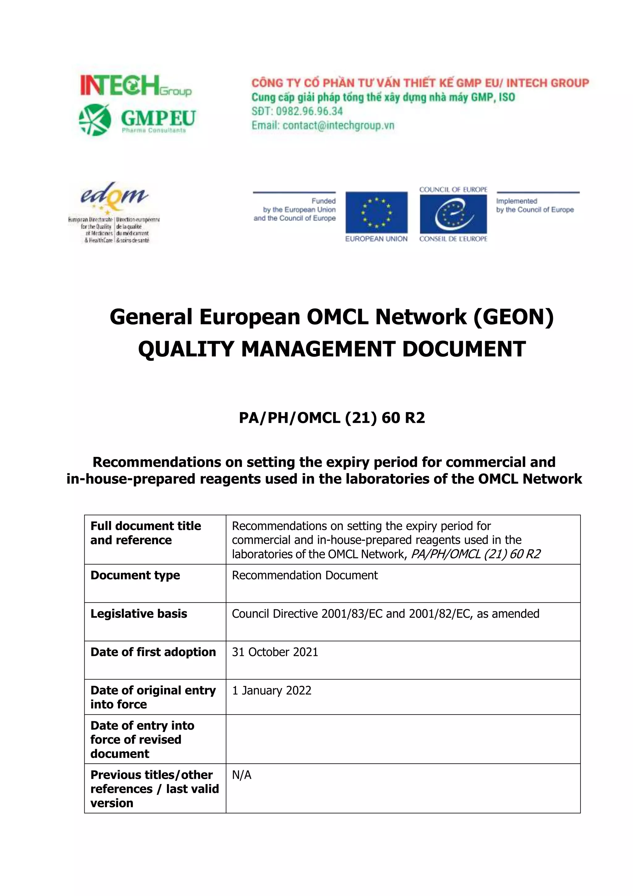 Recommendations on setting the expiry period for commercial and in ...