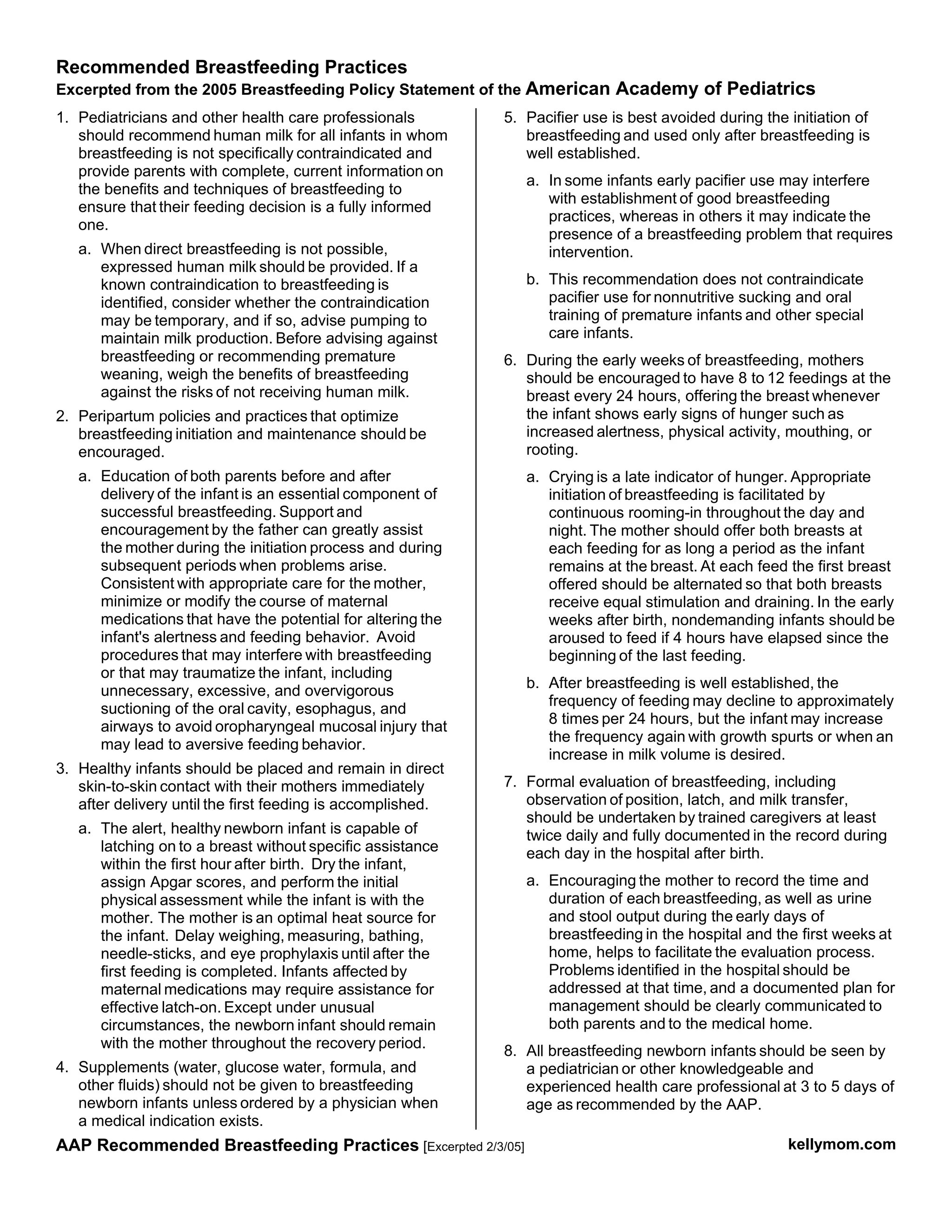 Recommended Breastfeeding Practices | PDF