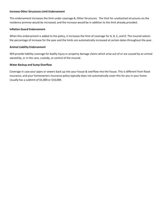 Recommended homeowners insurance endorsements for charleston, sc | PDF