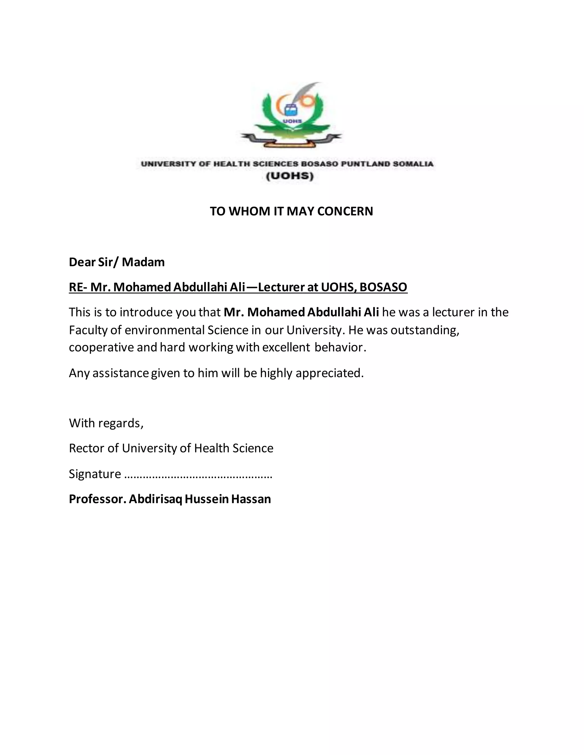 Recommendation letter | DOCX