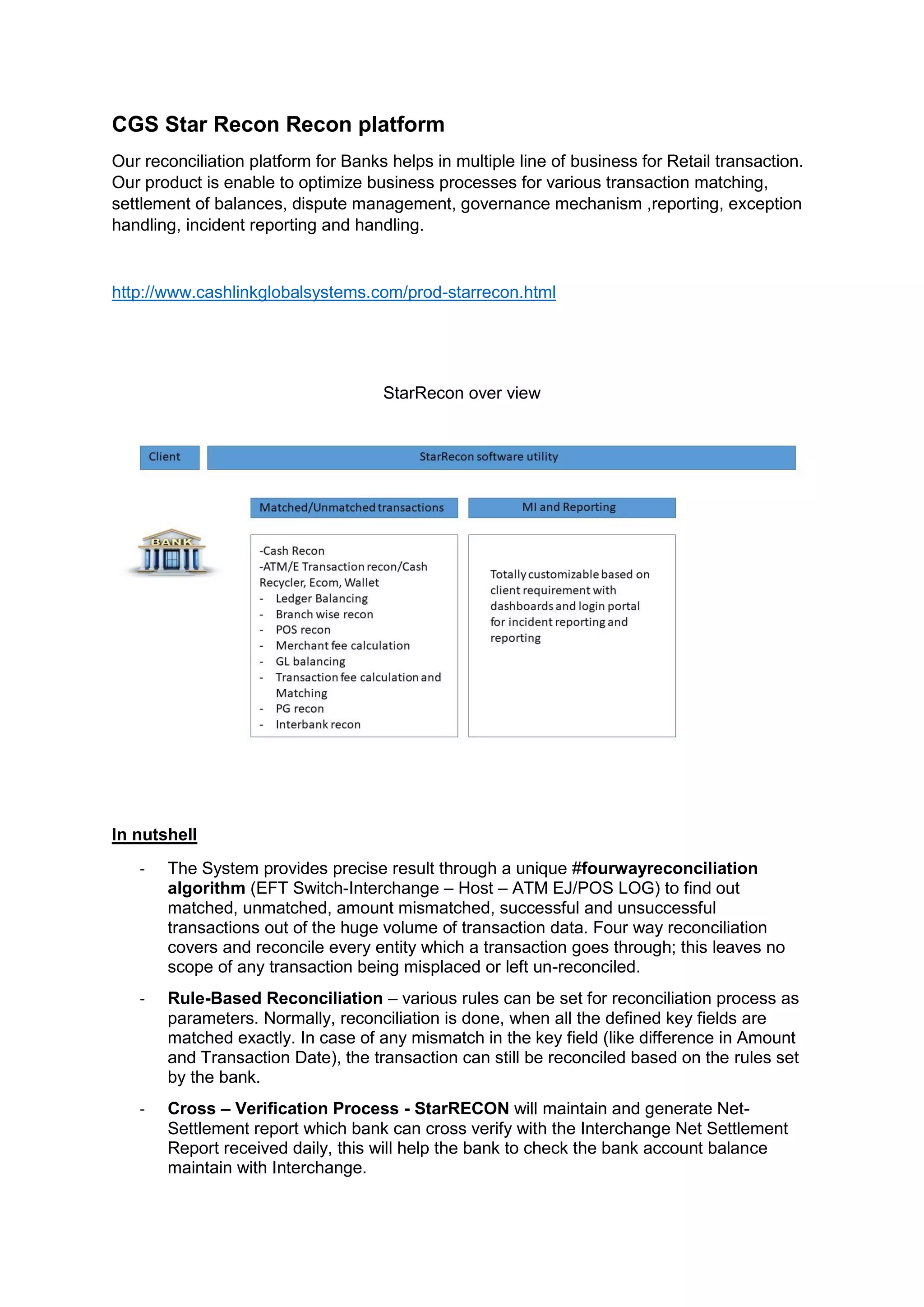 4 way recon solution for ATM,POS,Recyclers,Mobile banking, Internet ...