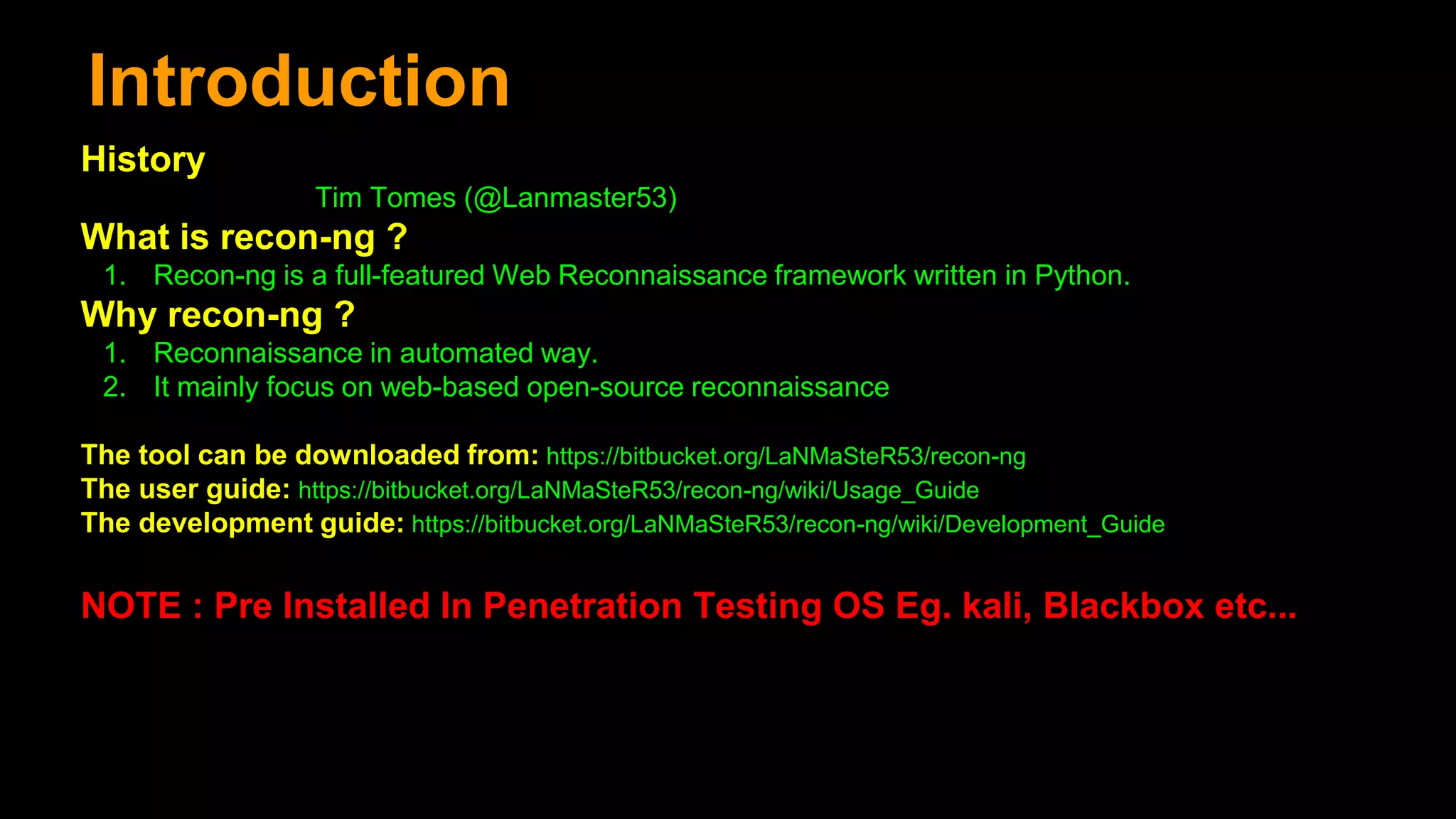 OSINT Tool - Reconnaissance with Recon-ng | PPTX